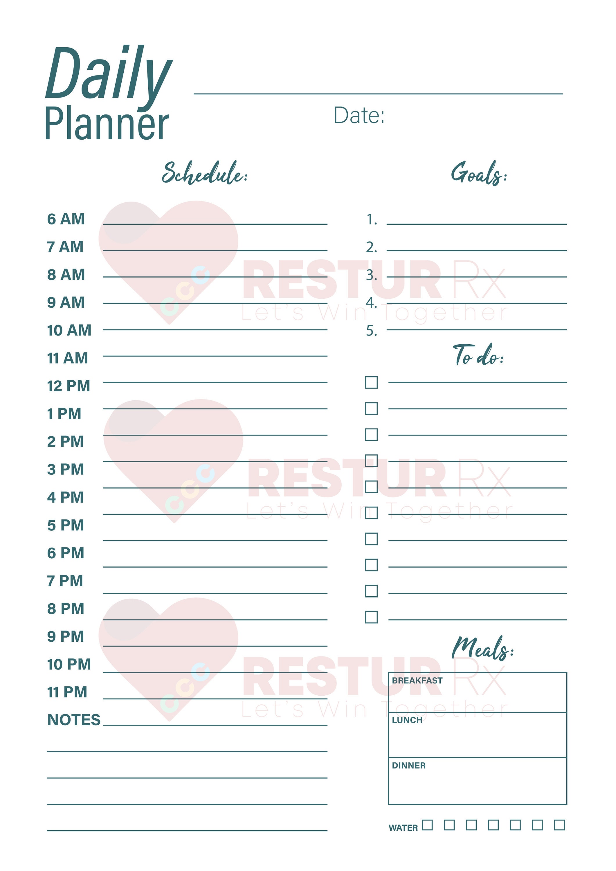 Luxeincome Daily Planner Printable (digital Download)- Undated ...