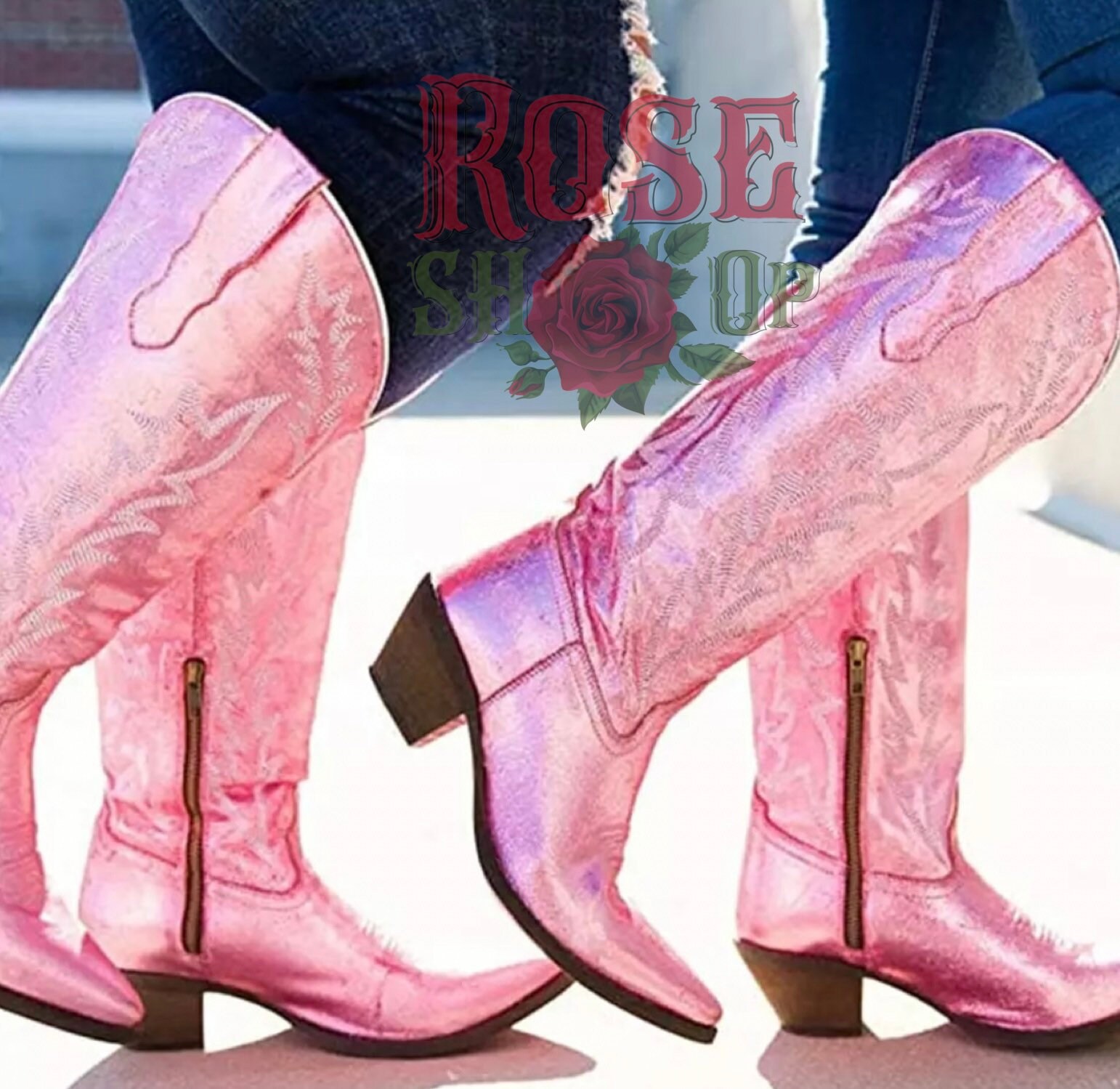 Glitter Pink Cowboy Boots Cowgirl Boots Nashville Bachelorette - Etsy