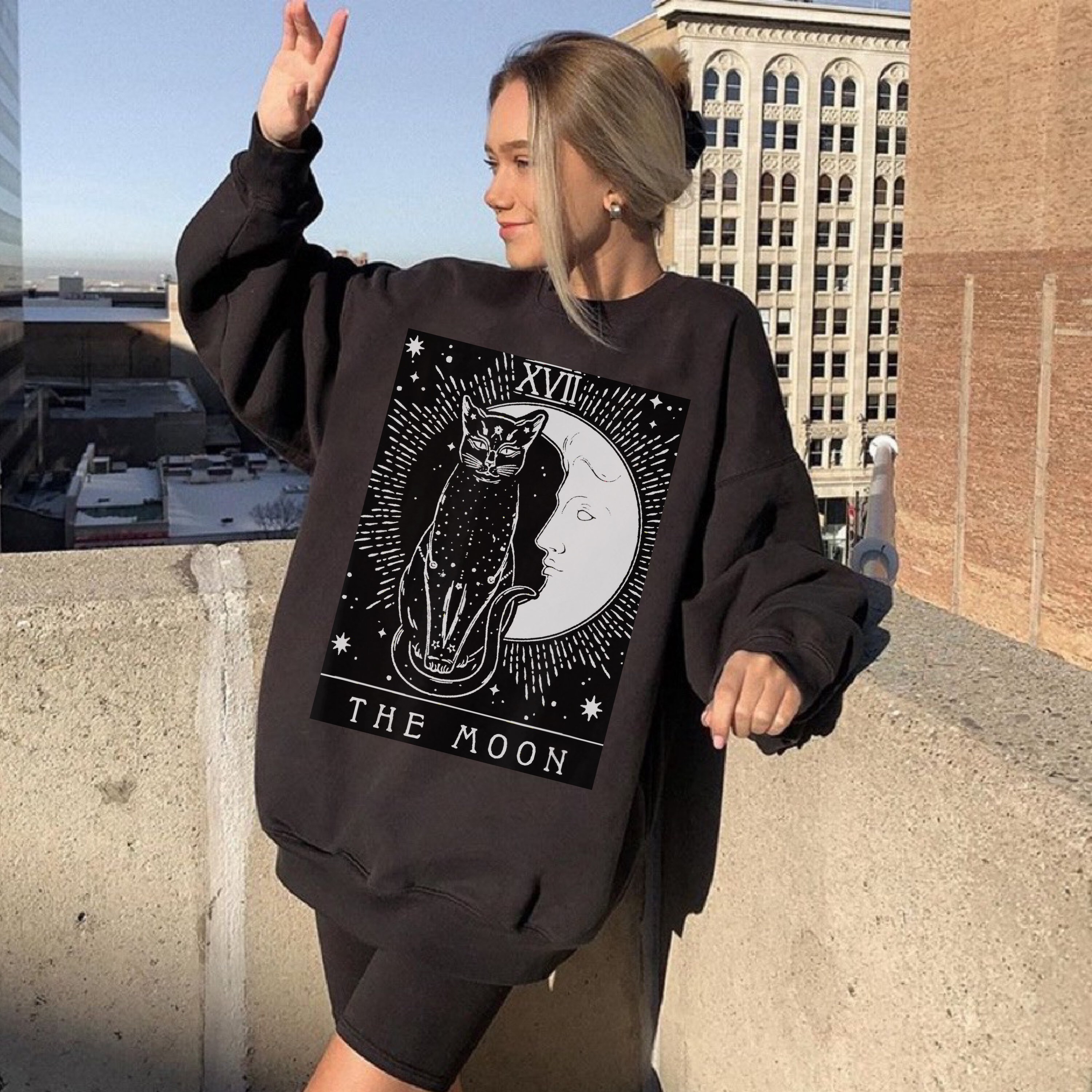 Stay Wild Moon Child Cat Sweater Halloween Sweatshirt Vintage - Etsy