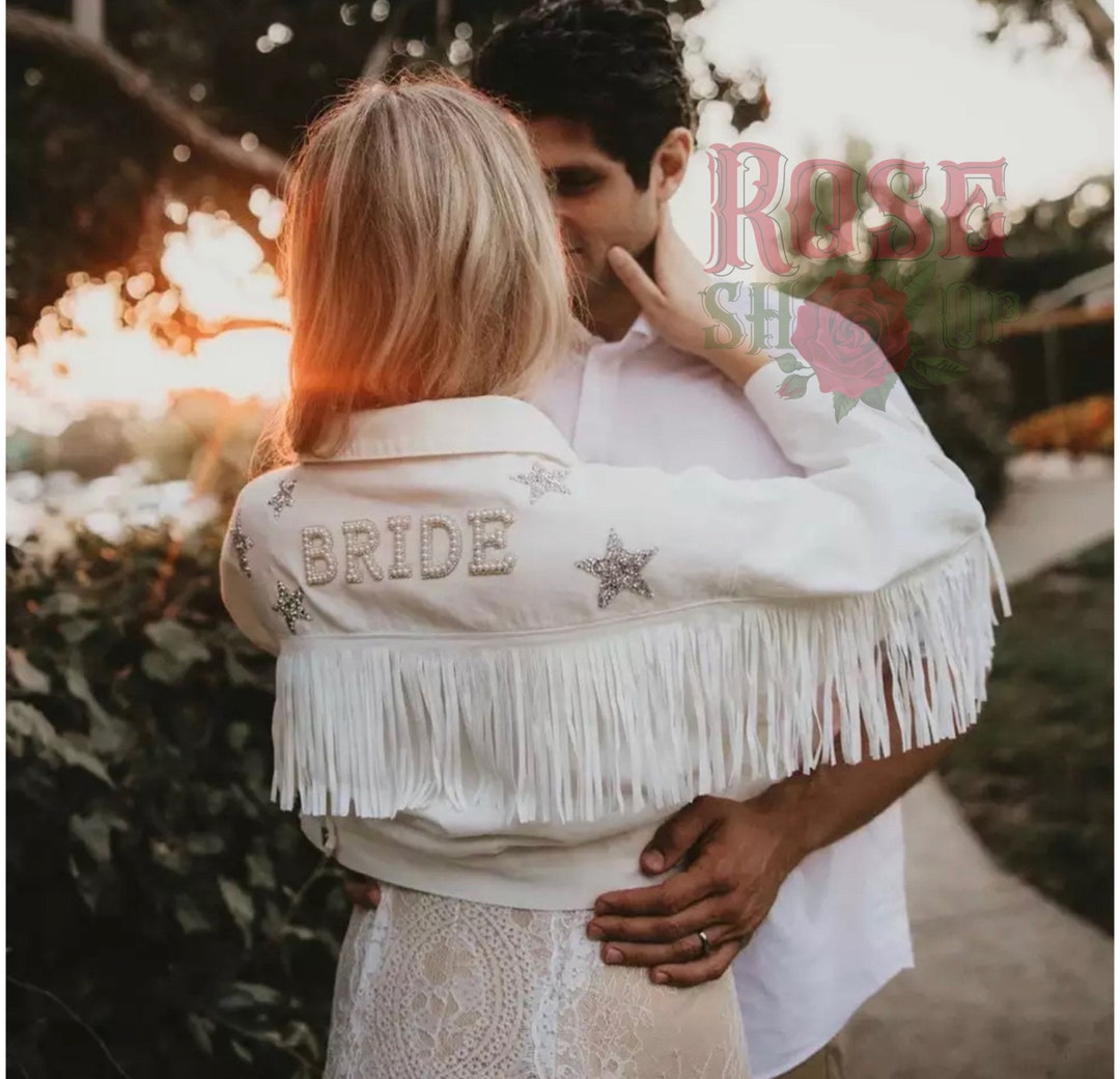 White Fringe Bride Denim Jacket Cowgirl Personalized Jacket Custom ...