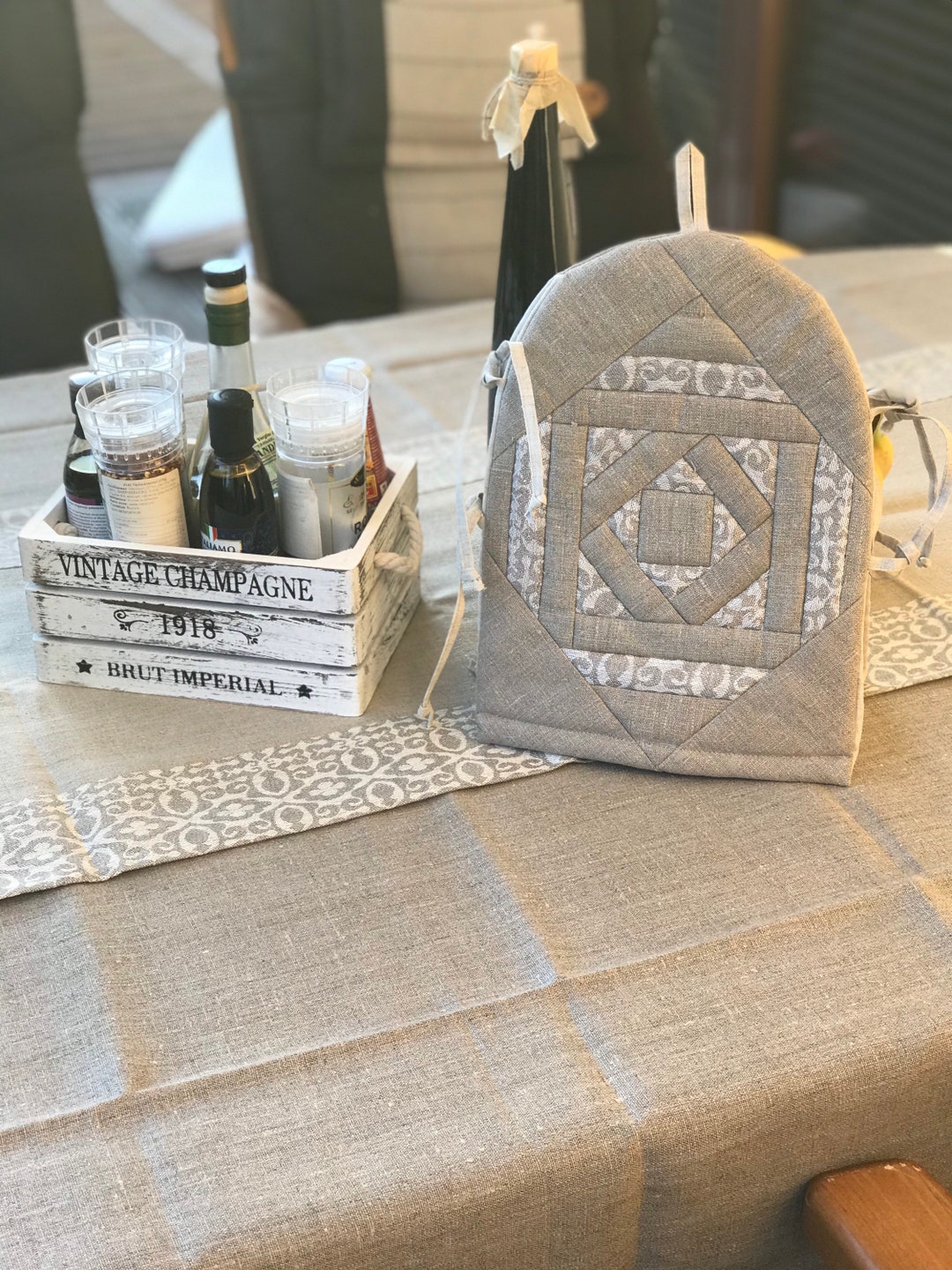 Linen Patchwork Large Teapot Warmer, Tea Lover Gift for Teapot. - Etsy