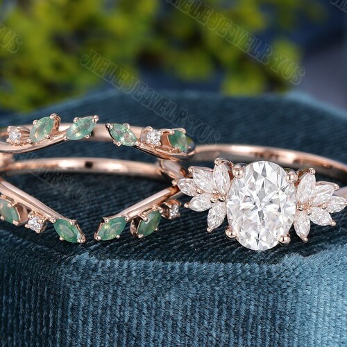 Unique Marquise Cut Moissanite Engagement Ring Set Cluster - Etsy