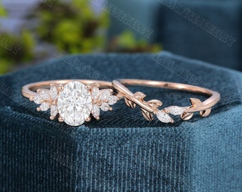 Unique Marquise Cut Moissanite Engagement Ring Set Cluster | Etsy