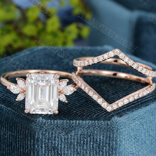 Oval Cut Moissanite Engagement Ring Set Rose Gold Marquise - Etsy