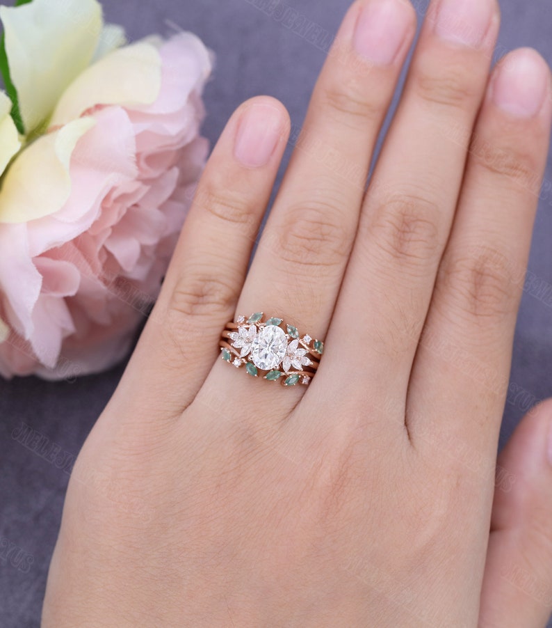 Oval Cut Moissanite Engagement Ring Set Rose Gold Marquise - Etsy