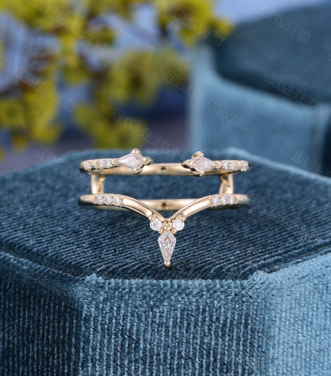 Vintage Double Bands Curved Wedding Ring Yellow Gold Enhancer Ring ...