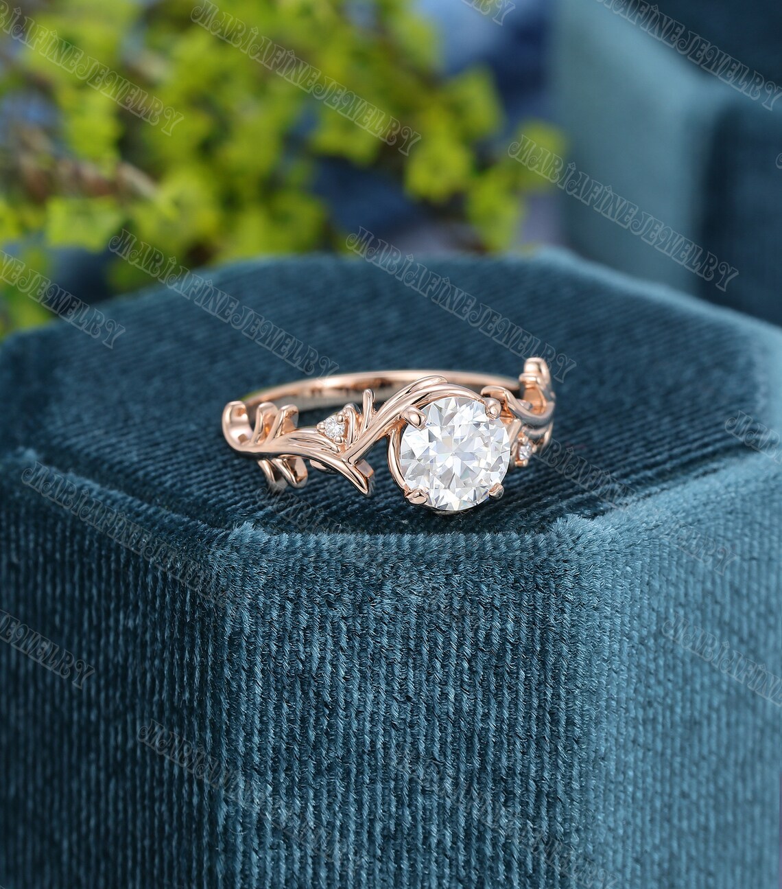 Unique Moissanite Engagement Ring Vintage Twig Rose Gold - Etsy