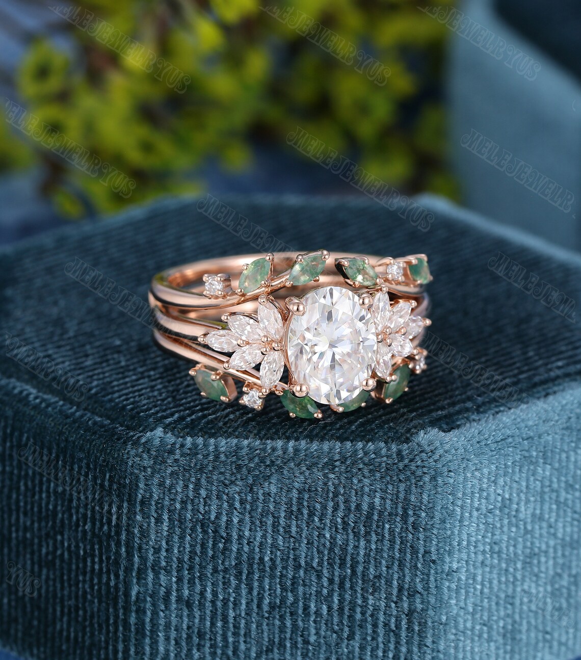 Oval Cut Moissanite Engagement Ring Set Rose Gold Marquise - Etsy