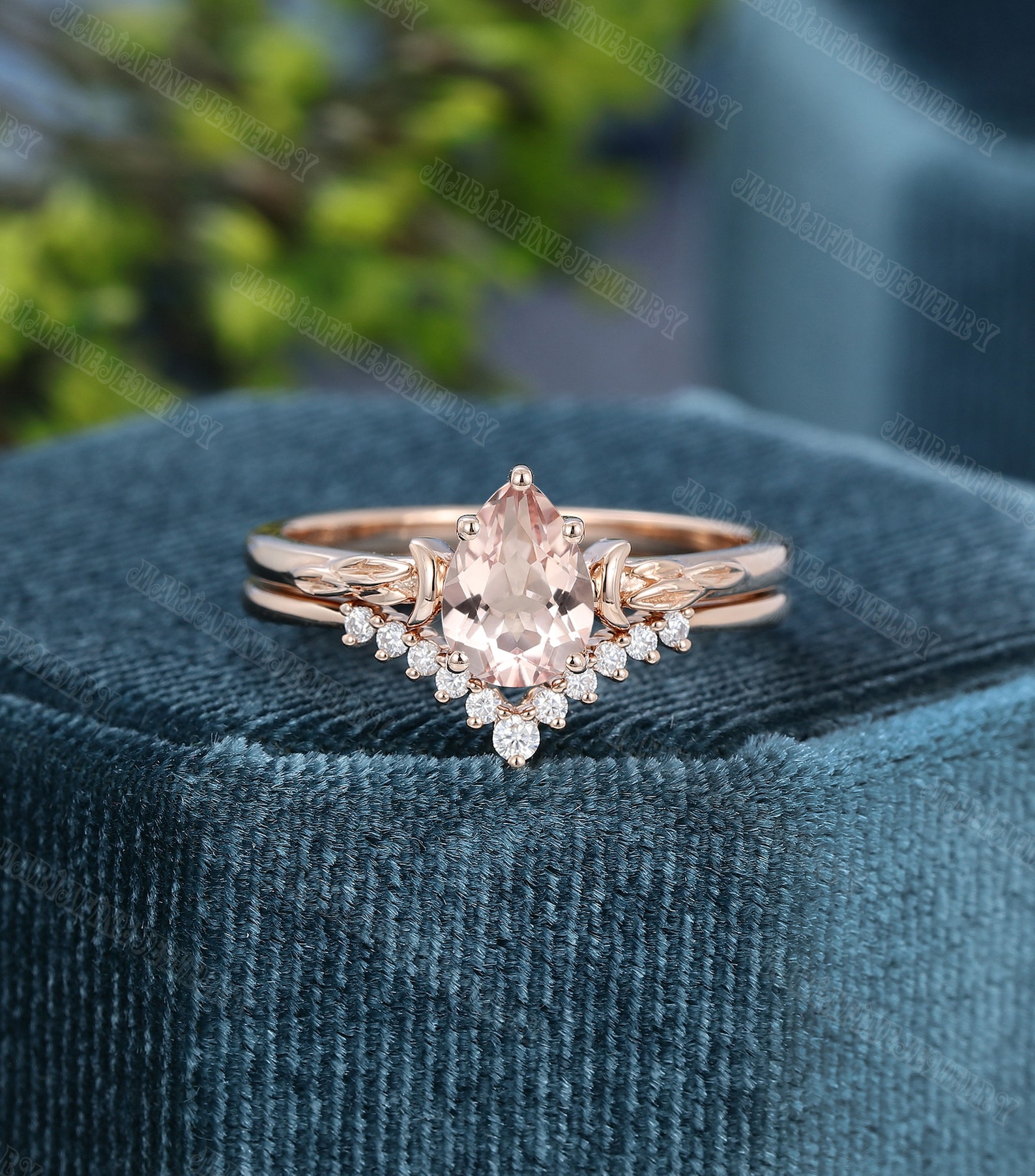 Pear Shaped Morganite Engagement Ring Set Rose Gold Moissanite - Etsy