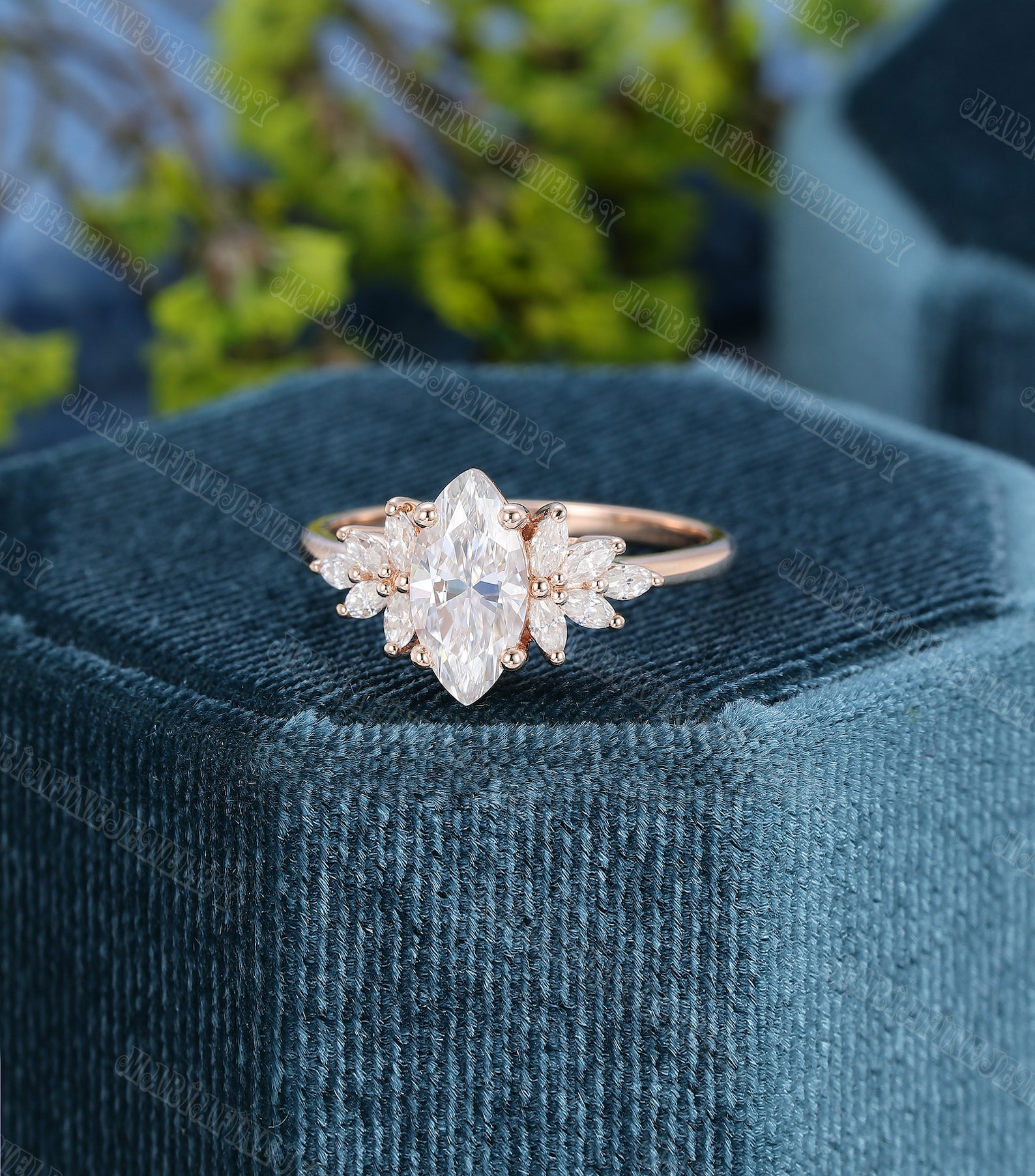 Unique Marquise Cut Moissanite Engagement Ring Set Cluster - Etsy