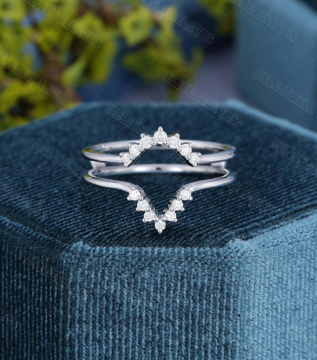 Double Curved Wedding Band Vintage Pear Shaped White Gold Enhancer Ring ...