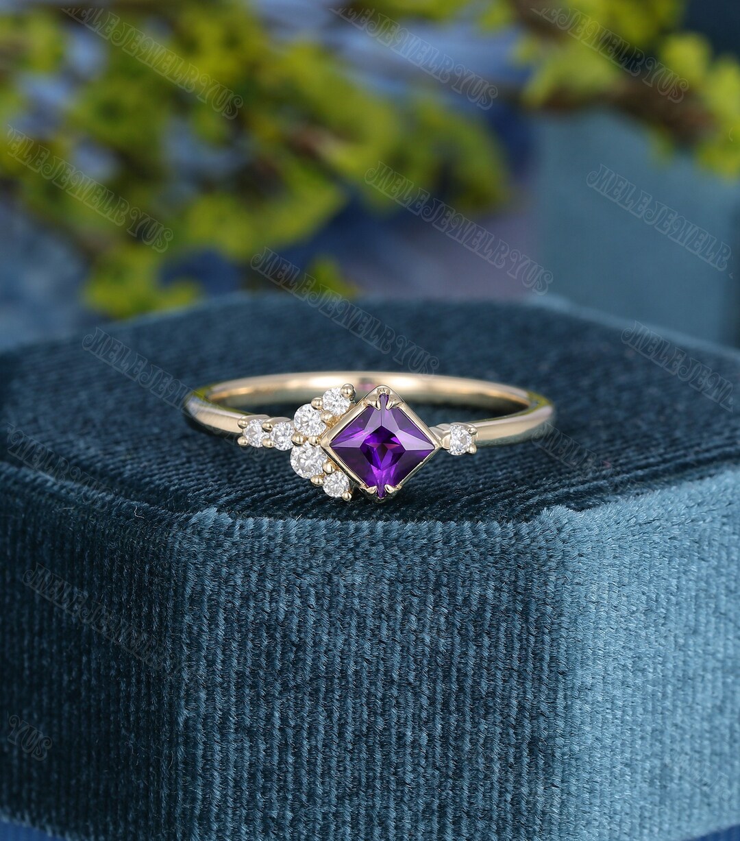 Princess Cut Amethyst Engagement Ring Yellow Gold Engagement Ring ...