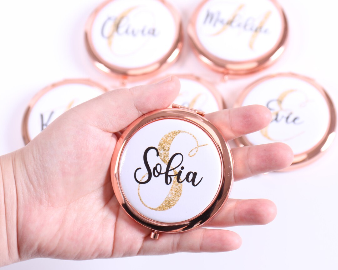 Personalized Gold Initial Compact Mirror Wife Anniversary Your Name ...