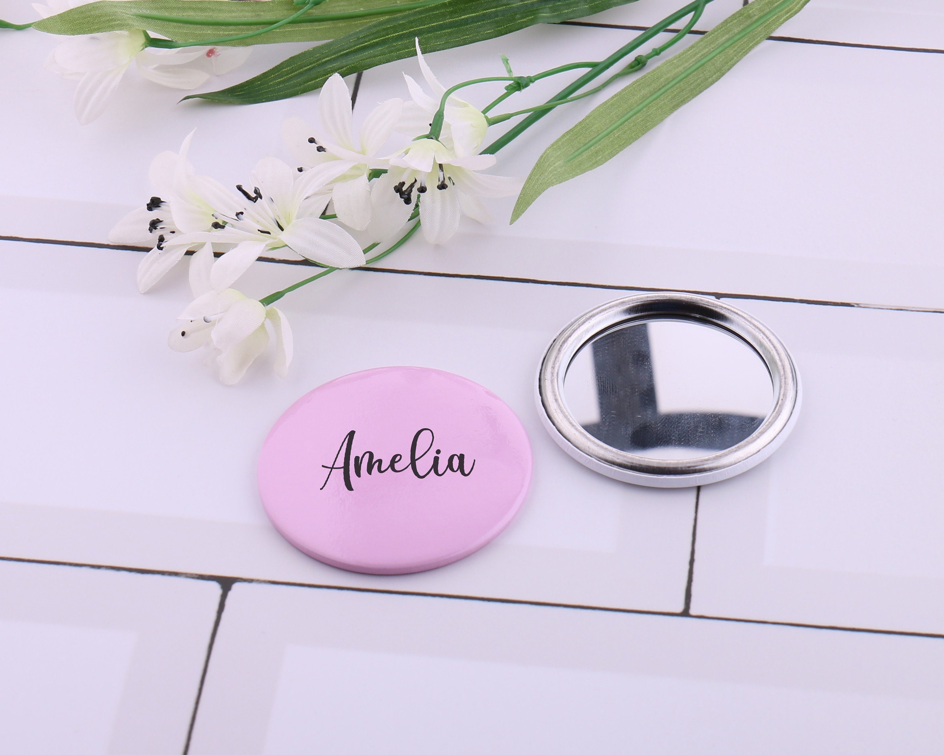 Personalized One-sided Compact Mirror Your Custom Text Floral - Etsy