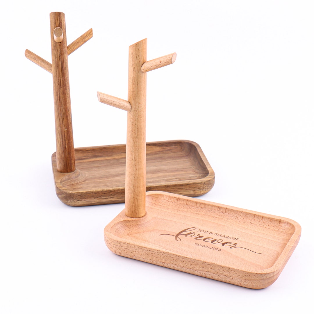 Personalized Wood Key Tray for Entryway Table, Wooden Keychain Display ...