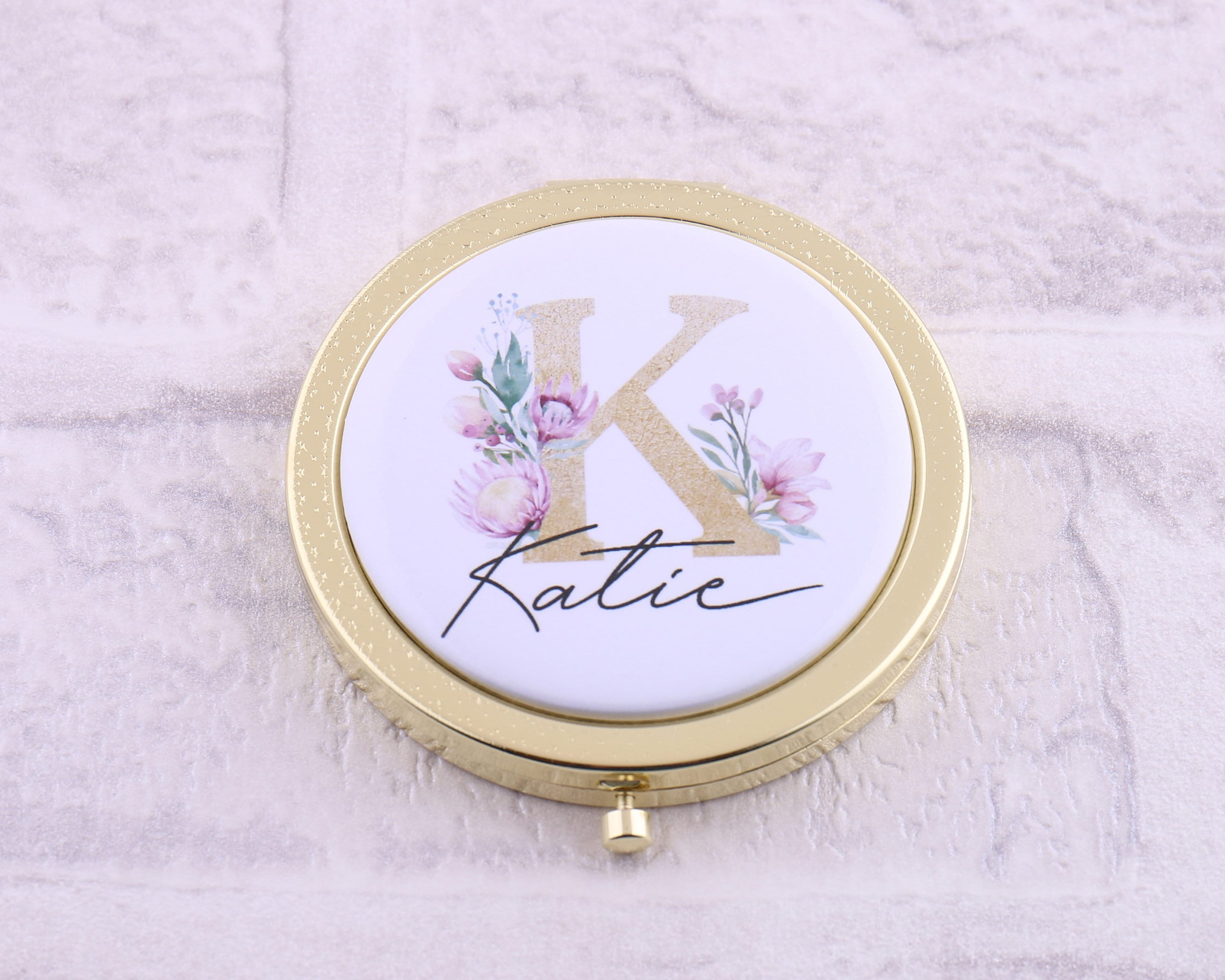 Personalized Gold Initial and Name Compact Mirror Signature - Etsy