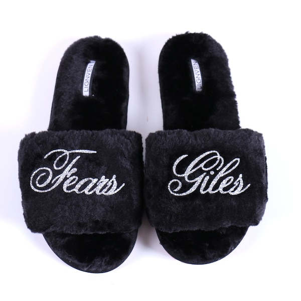 Black Slippers - Etsy