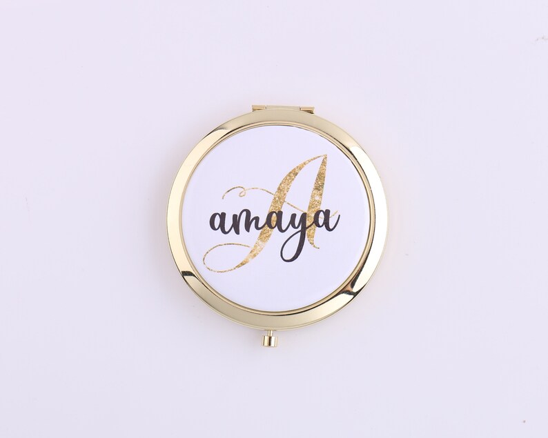 Personalized Gold Initial Compact Mirror Wife Anniversary Your - Etsy