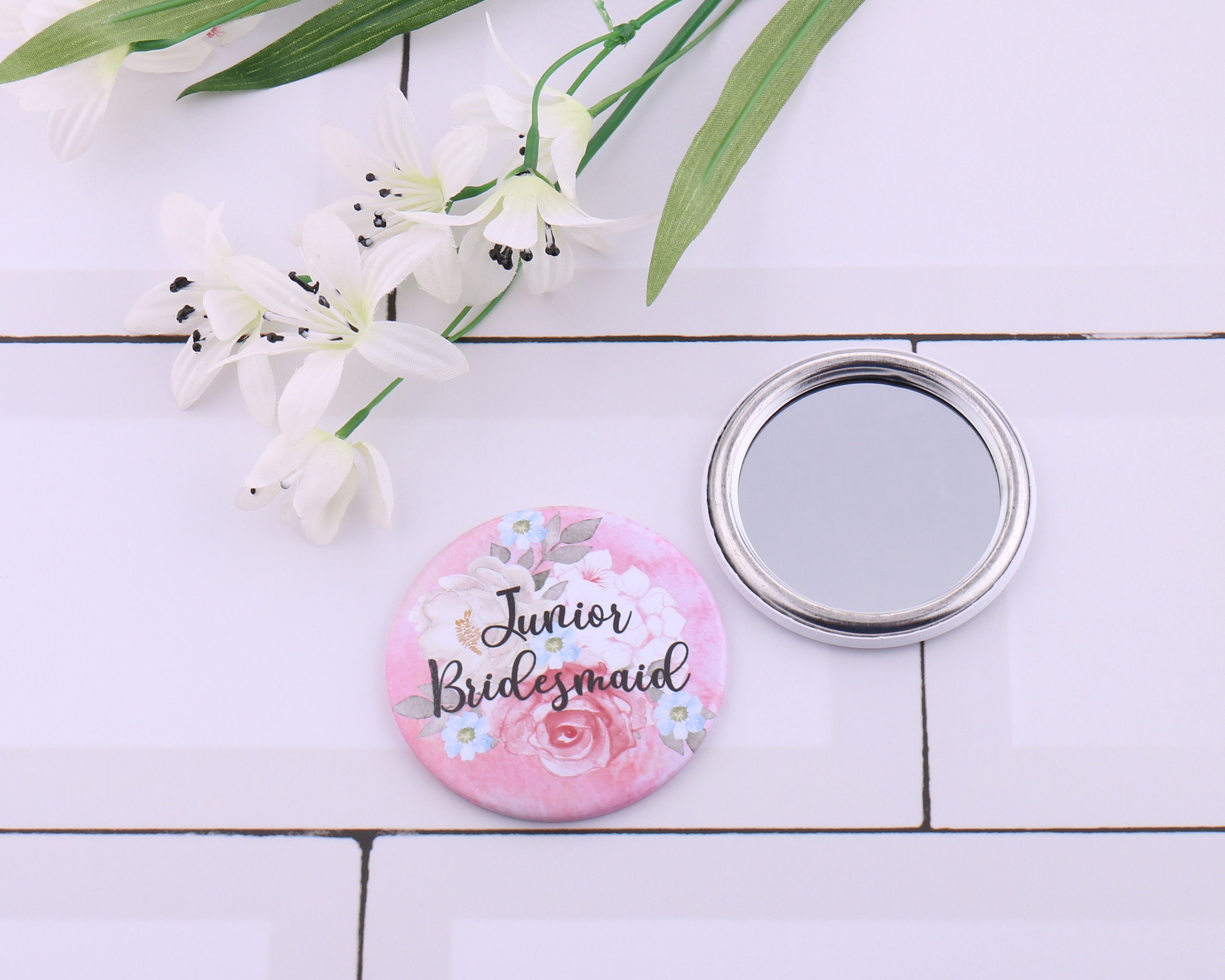 Personalized One-sided Compact Mirror Your Custom Text Floral - Etsy