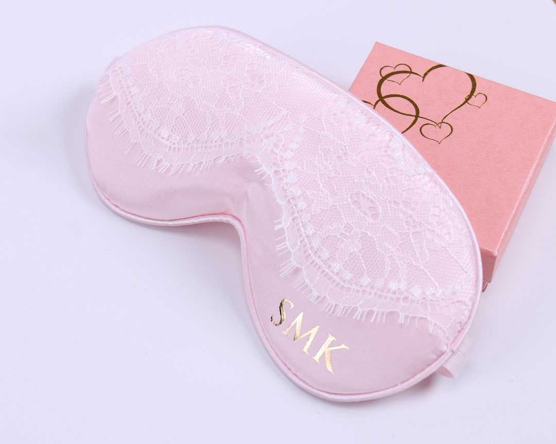 Monogrammed Satin Sleep Mask With Lace - Gold Foil Initials Custom Text ...