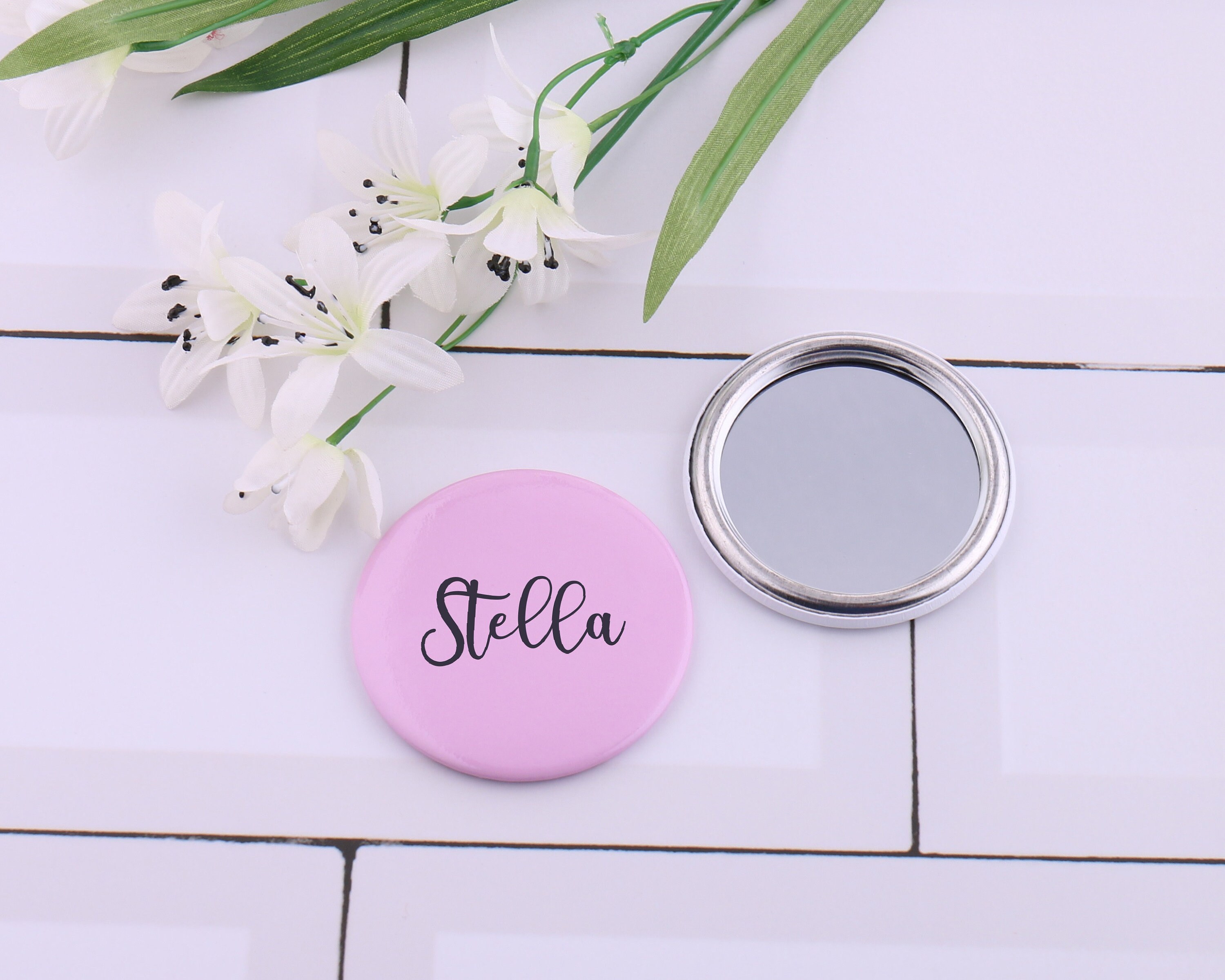 Personalized One-sided Compact Mirror Your Custom Text Floral - Etsy