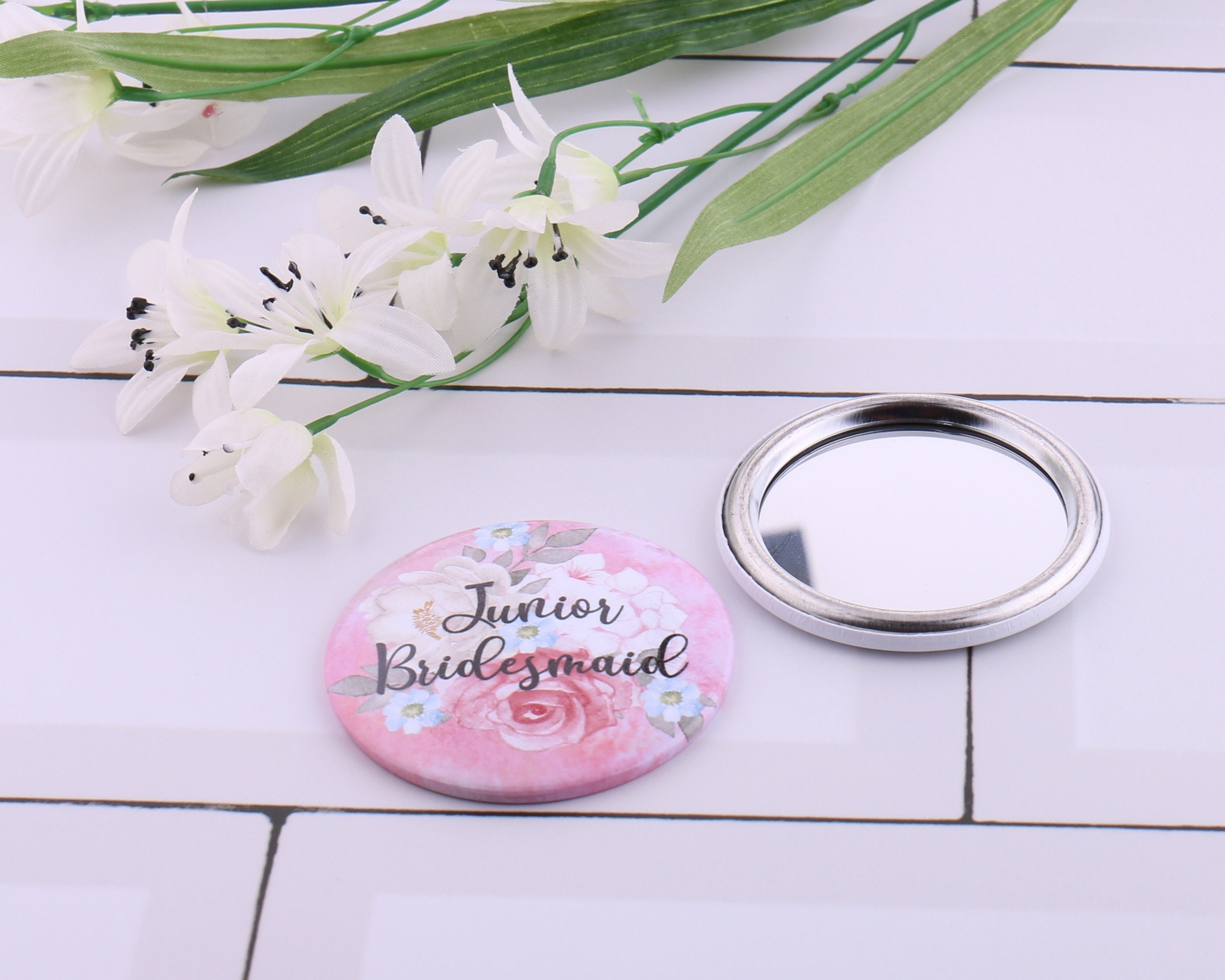 Personalized One-sided Compact Mirror Your Custom Text Floral - Etsy