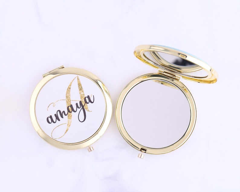 Personalized Gold Initial Compact Mirror Wife Anniversary Your Name ...