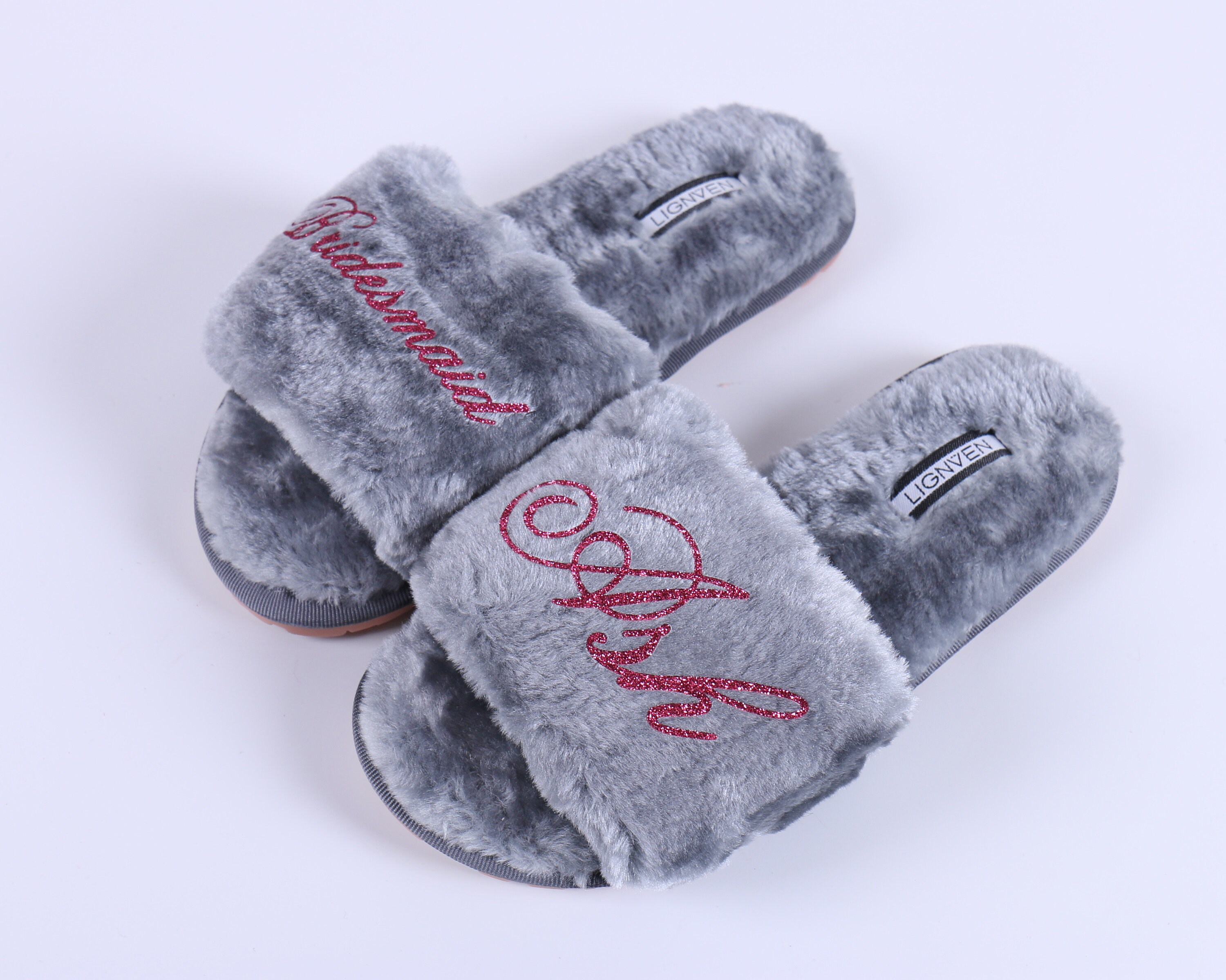 Customized Grey Cozy Slipper Black Glitter Silver | Etsy