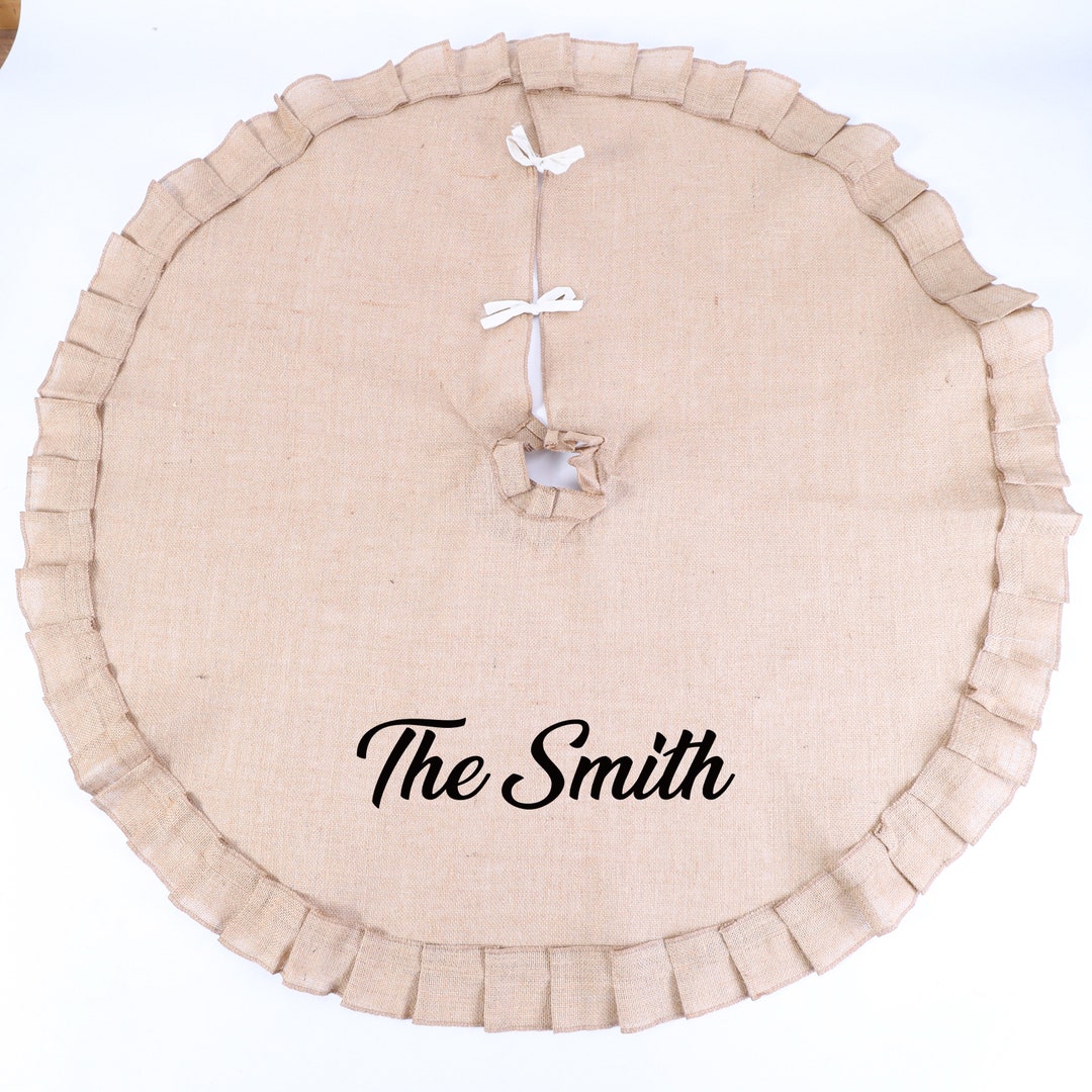 Personalized Christmas Tree Skirt, Custom Linen Burlap Tree Skirt for ...