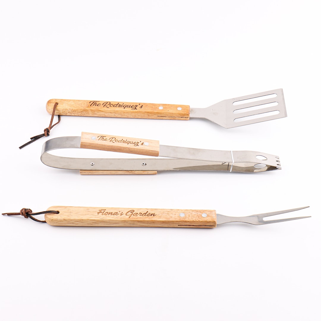 Personalized 3 Piece Stainless Steel BBQ Tool Set, Custom Grill ...