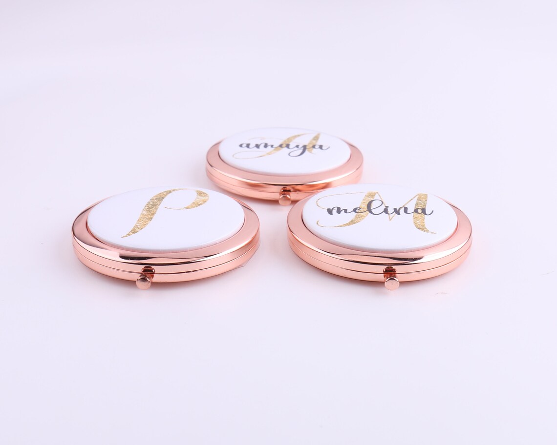 Personalized Gold Initial Compact Mirror Wife Anniversary Your | Etsy