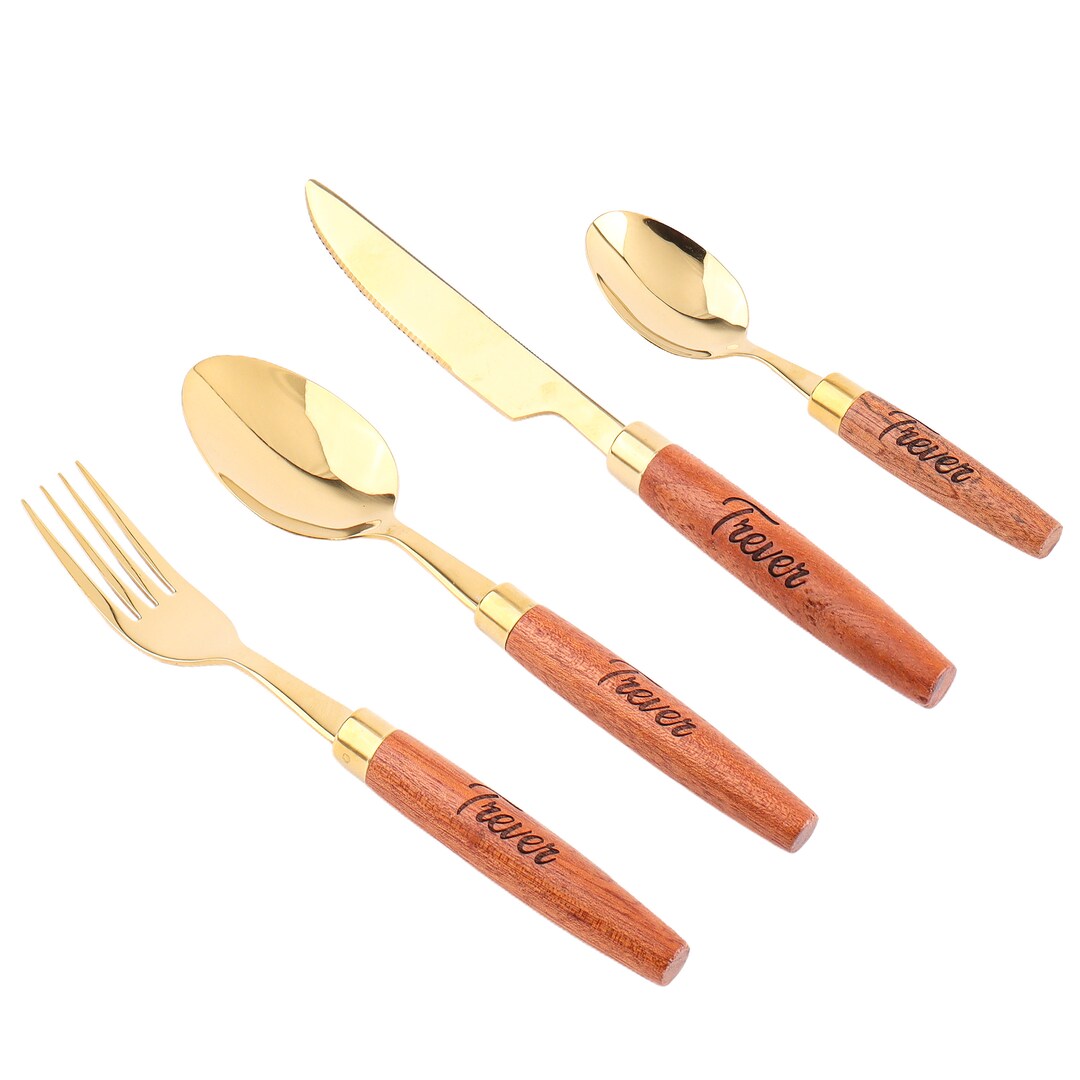 Personalized Gold Cutlery Set Housewarming Gift Anniversary Grandma ...