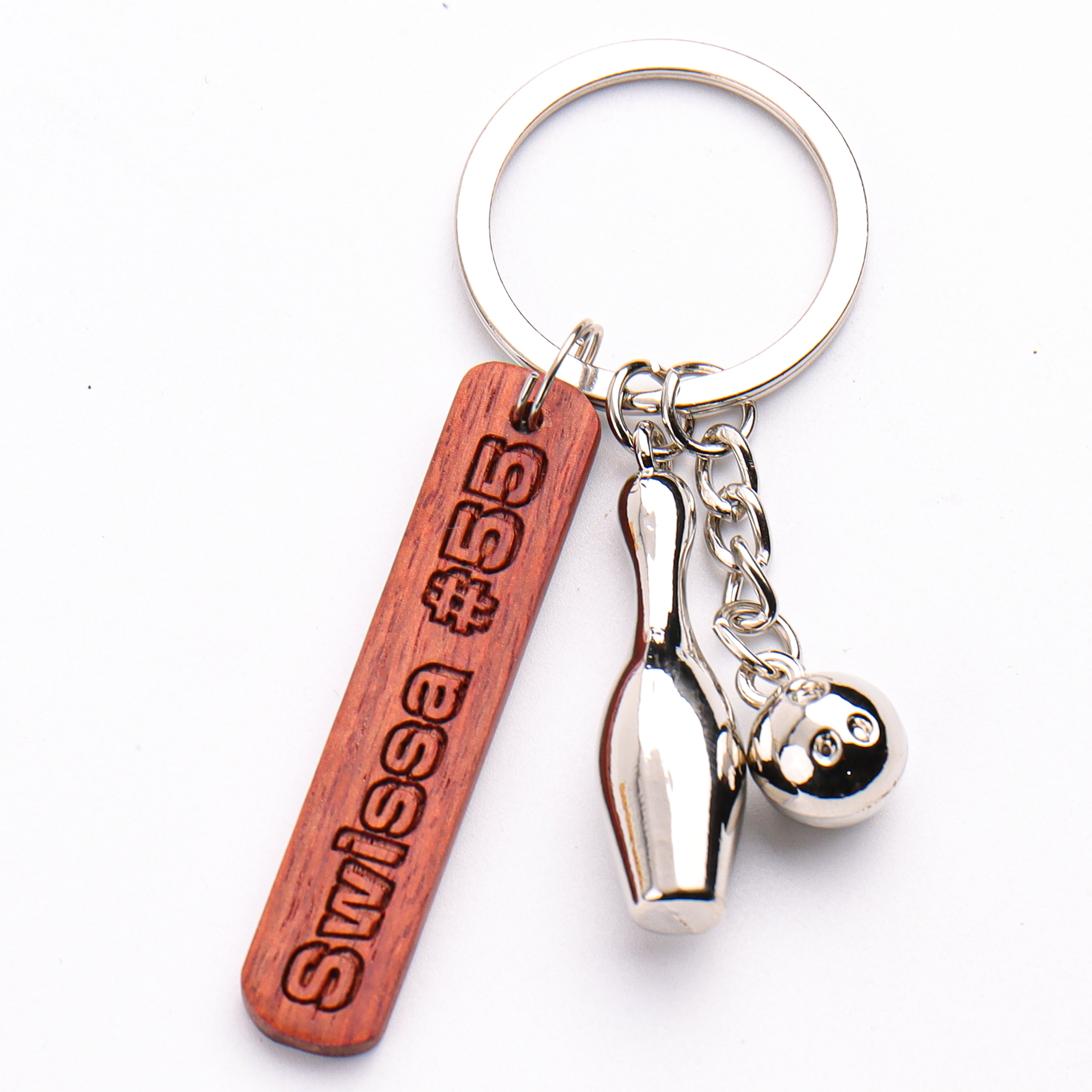Customized Bowling Ball & Pin Keyring Name Tag Sports Gift Coach Player ...