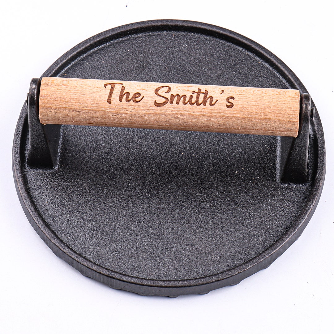 Personalized Burger Press, Meat Press With Wood Handle, Heavy-duty Cast ...