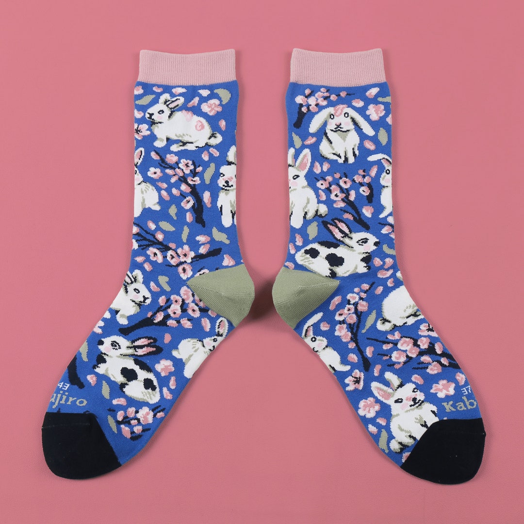 Sakura Bunnies – Cotton Artist Socks Featuring Rabbits and Cherry ...