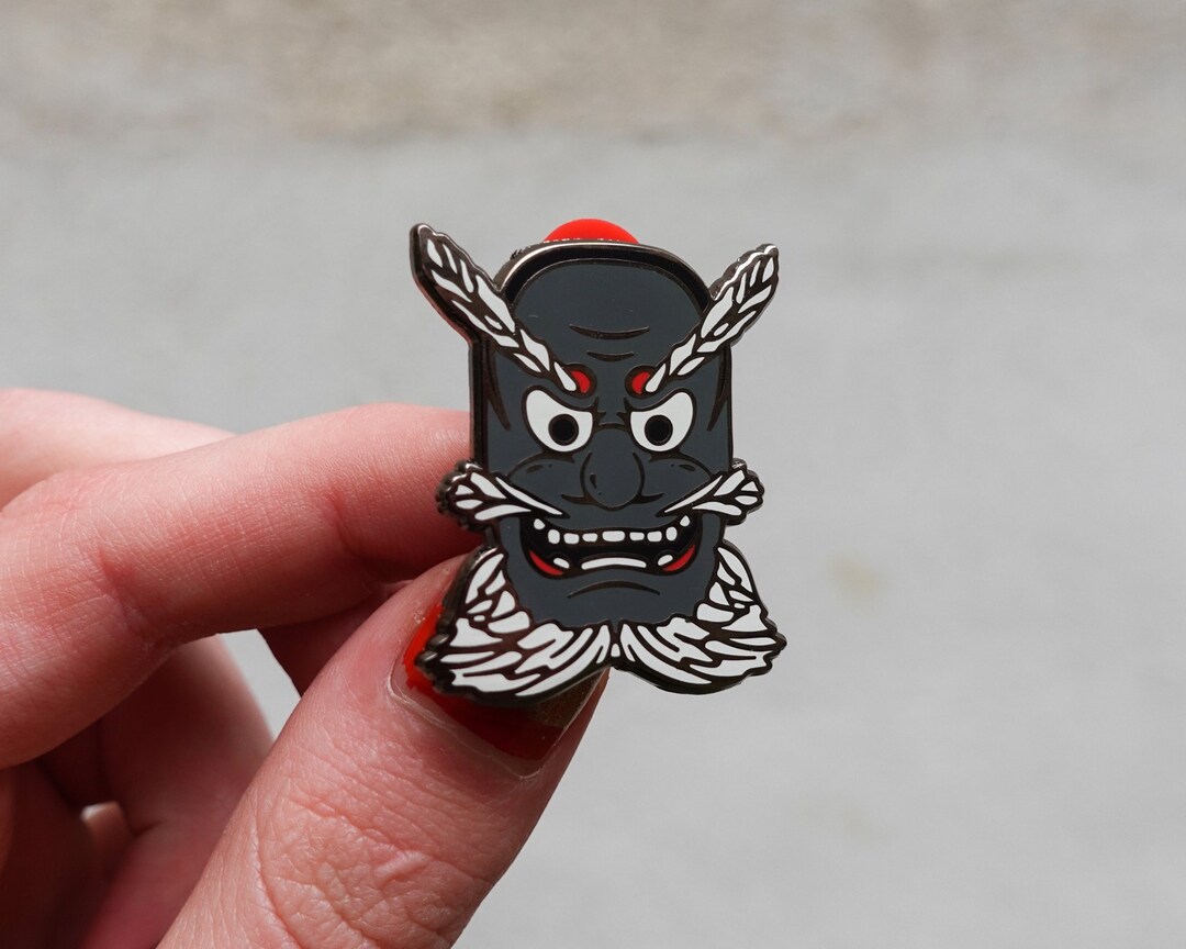 Japanese Tengu Mask Enamel Pin Black and White Manga Edition - Etsy
