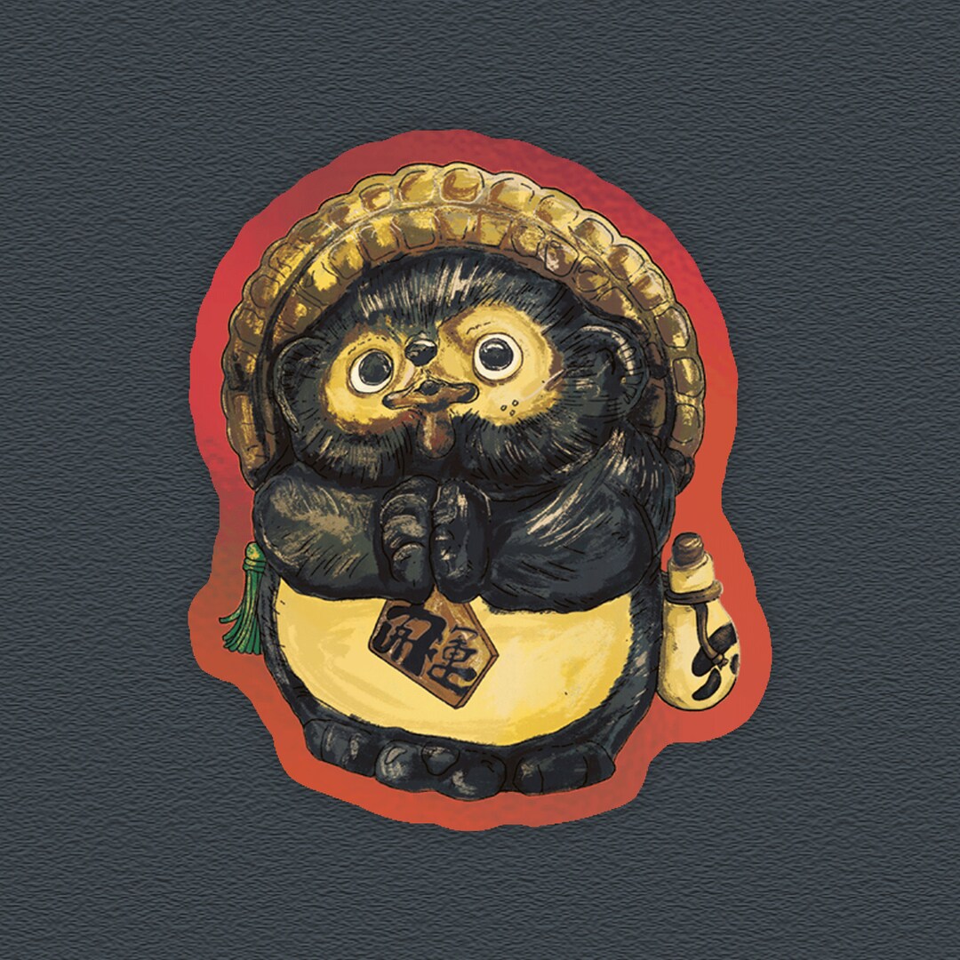 Tanuki Statue Holographic Sticker - Etsy