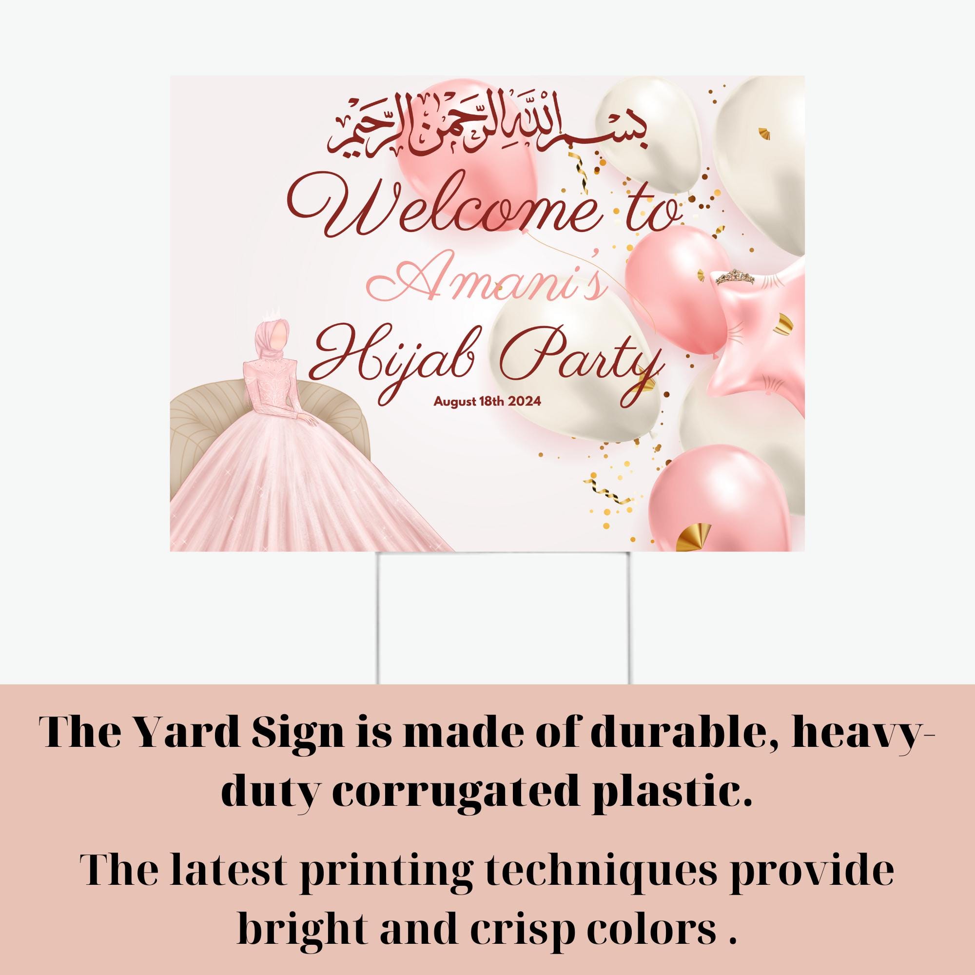 Personalized Hijab Party Welcome Yard Signs, Hijab Party Invitation ...
