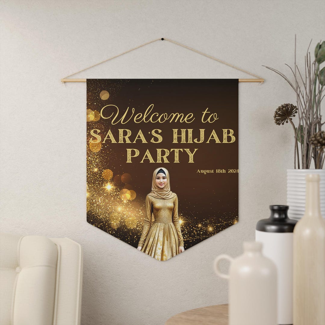Personalised Hijab Party Pennant, Muslim Girl Party, Hijab Art, Hijab ...