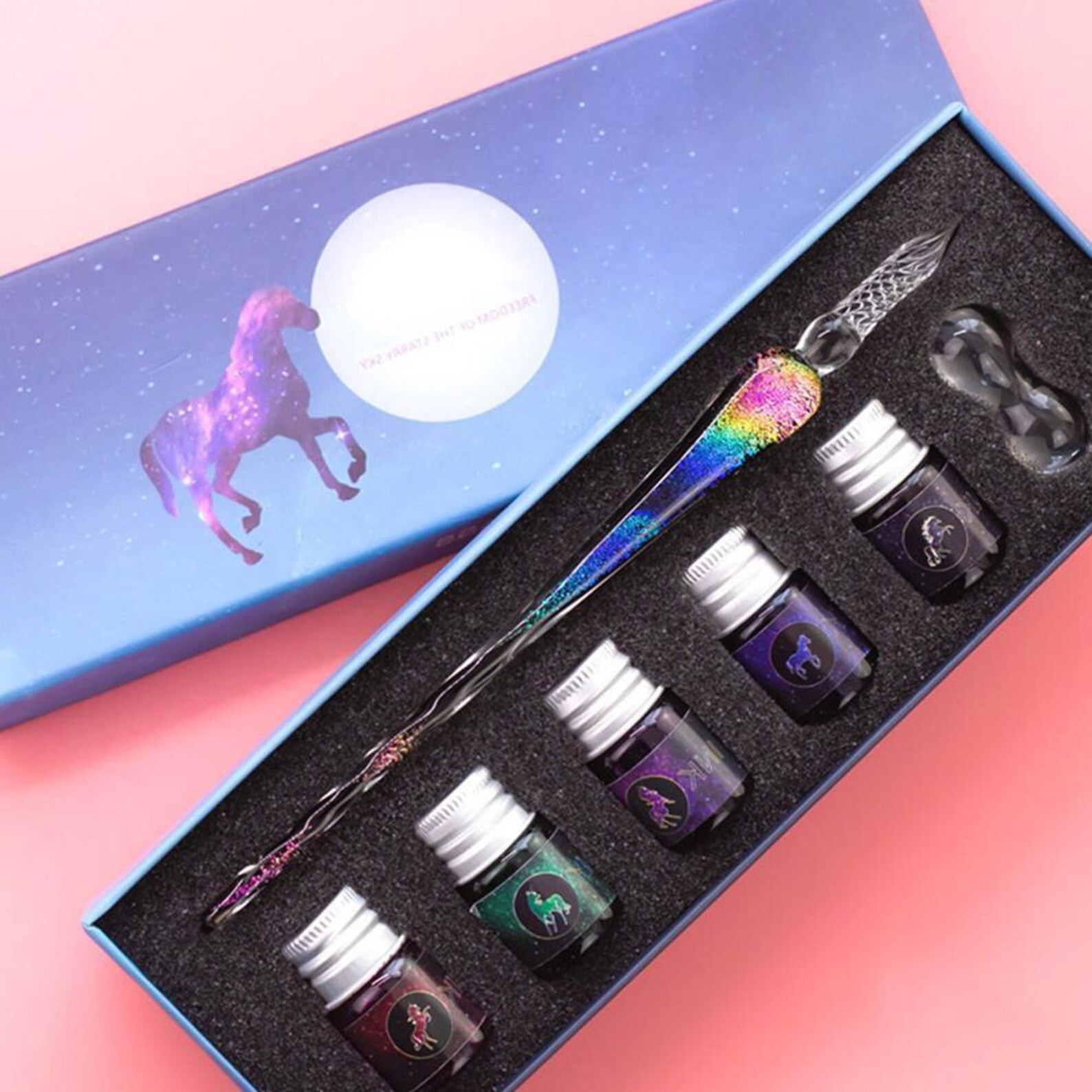 Rainbow Glass Pen Set Glass Dip Pen Kit With 5 Colors Ink In Etsy