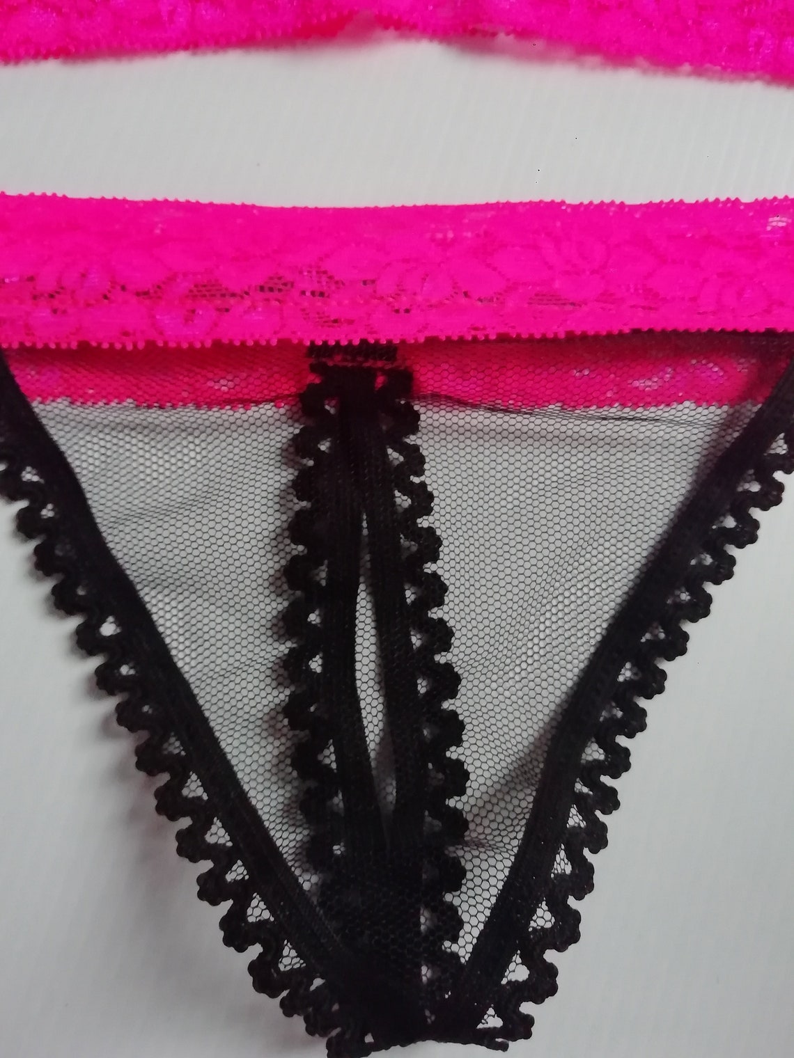 Sexy Neon Pink Lace & Mesh Lingerie Set Erotic Underwear - Etsy UK