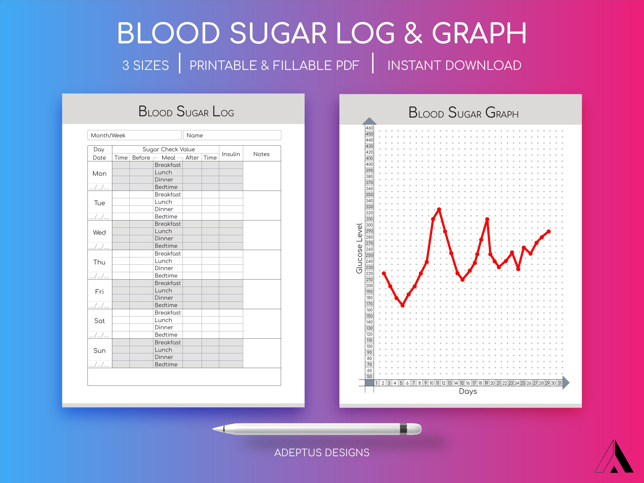 Printable Blood Sugar Glucose Log Book Graph Tracker Journal - Etsy
