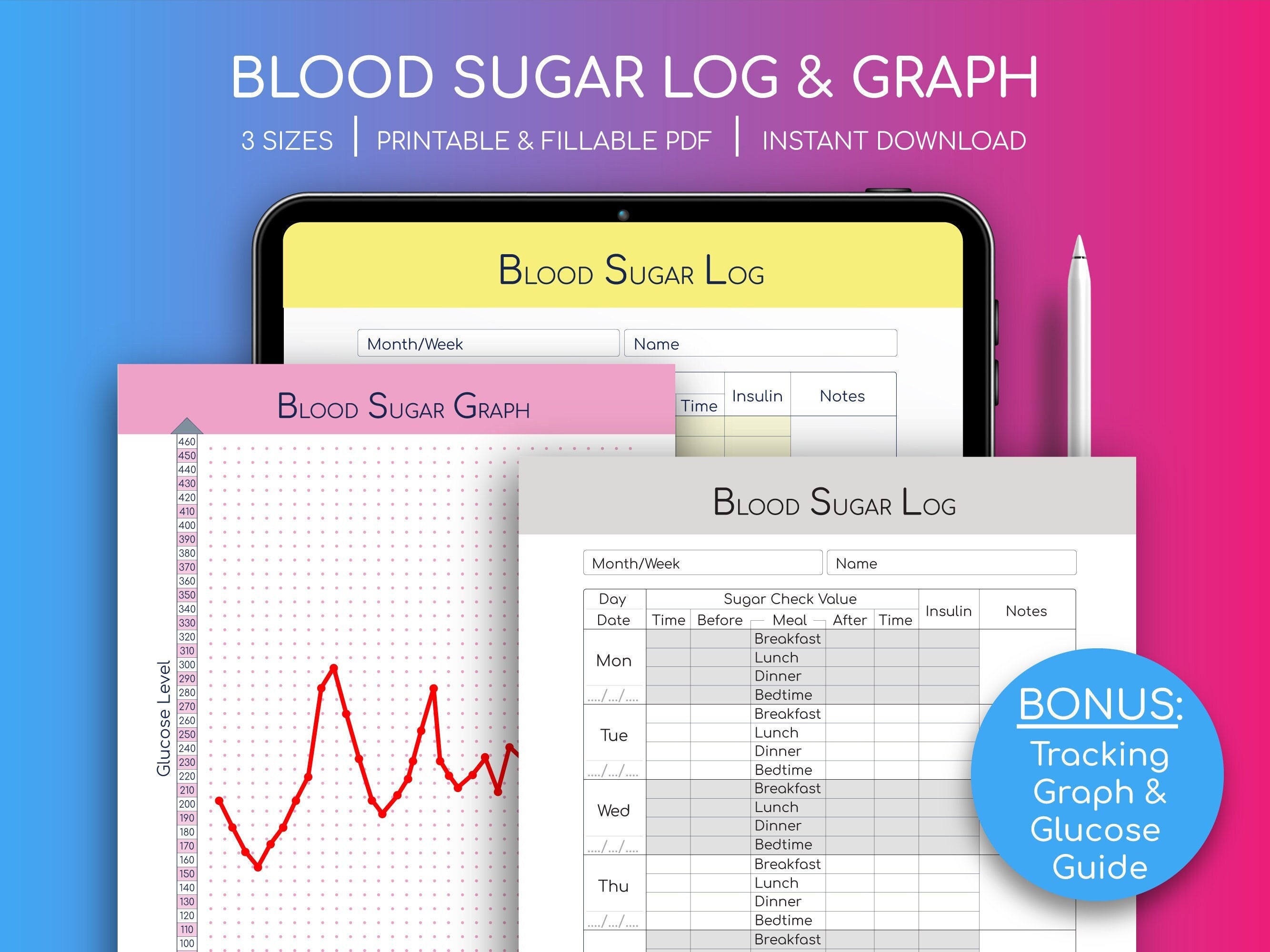 Printable Blood Sugar Glucose Log Book Graph Tracker Journal | Etsy