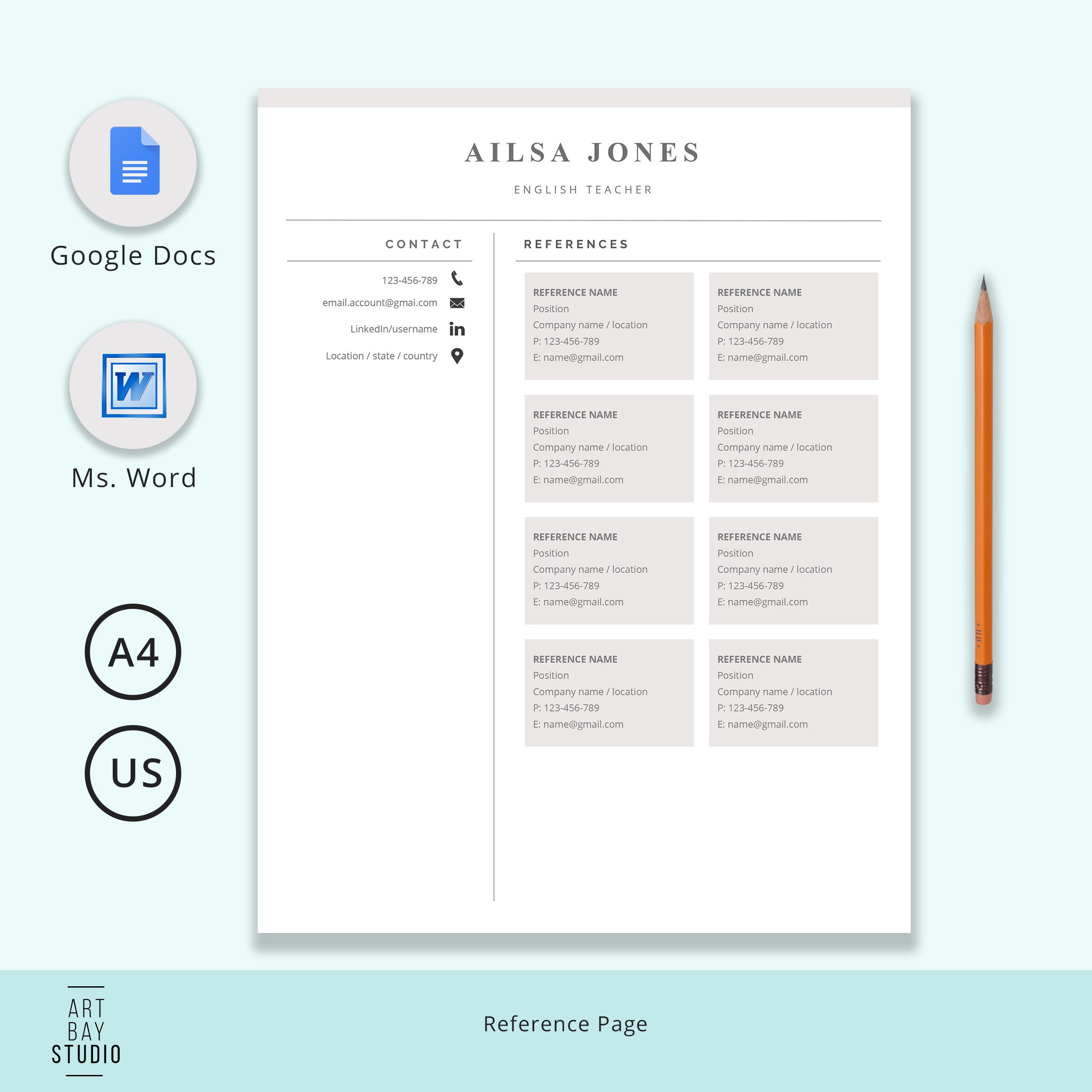 Clean Simple Resume, Professional Resume Template for MS Word, 2 Pages ...