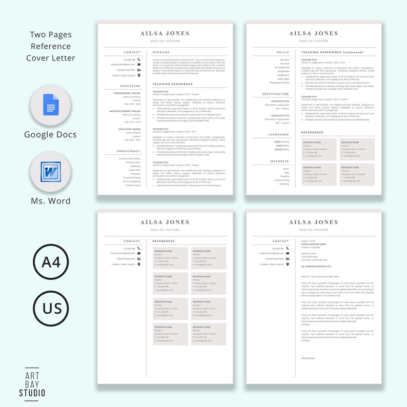 Clean Simple Resume, Professional Resume Template for MS Word, 2 Pages ...