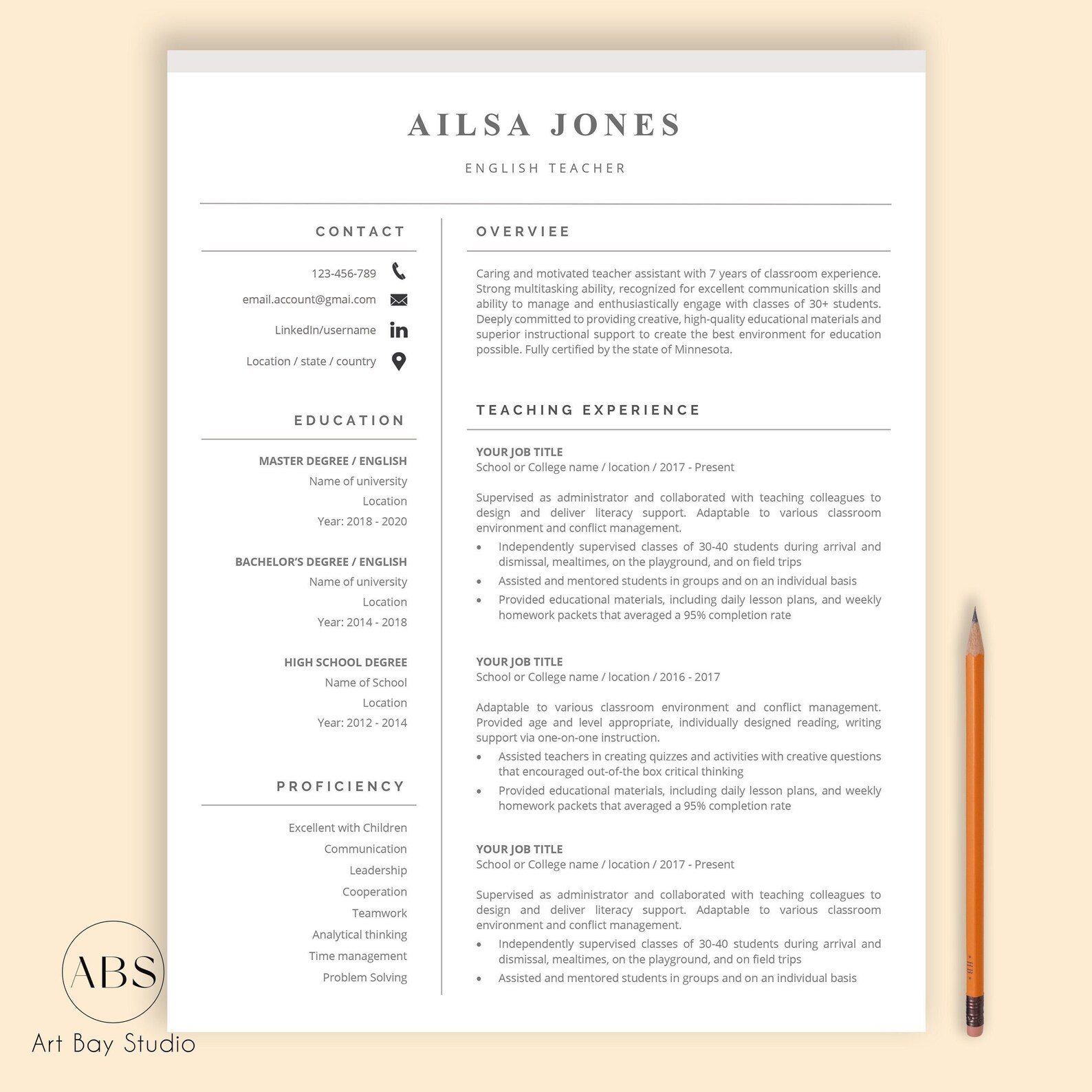 Clean Simple Resume, Professional Resume Template for MS Word, 2 Pages ...