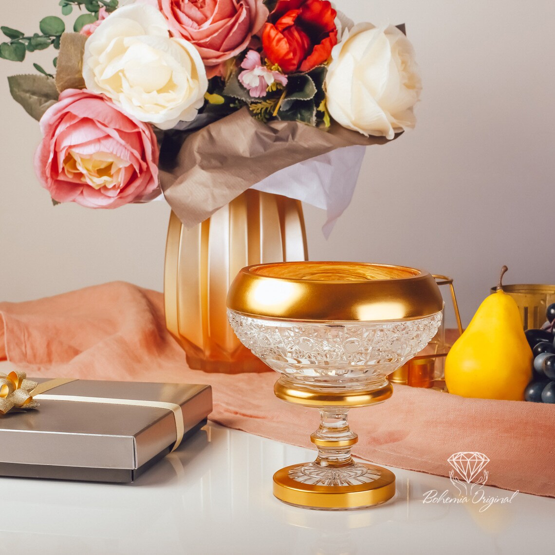 Classic Gold Crystal Bowl on Stand - Etsy