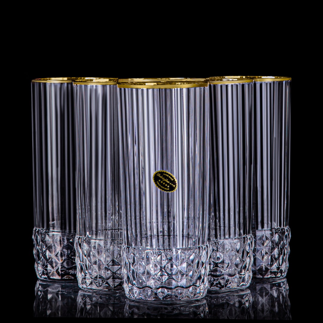Water Crystal Glasses Gold Line 6pcs 400ml - Etsy