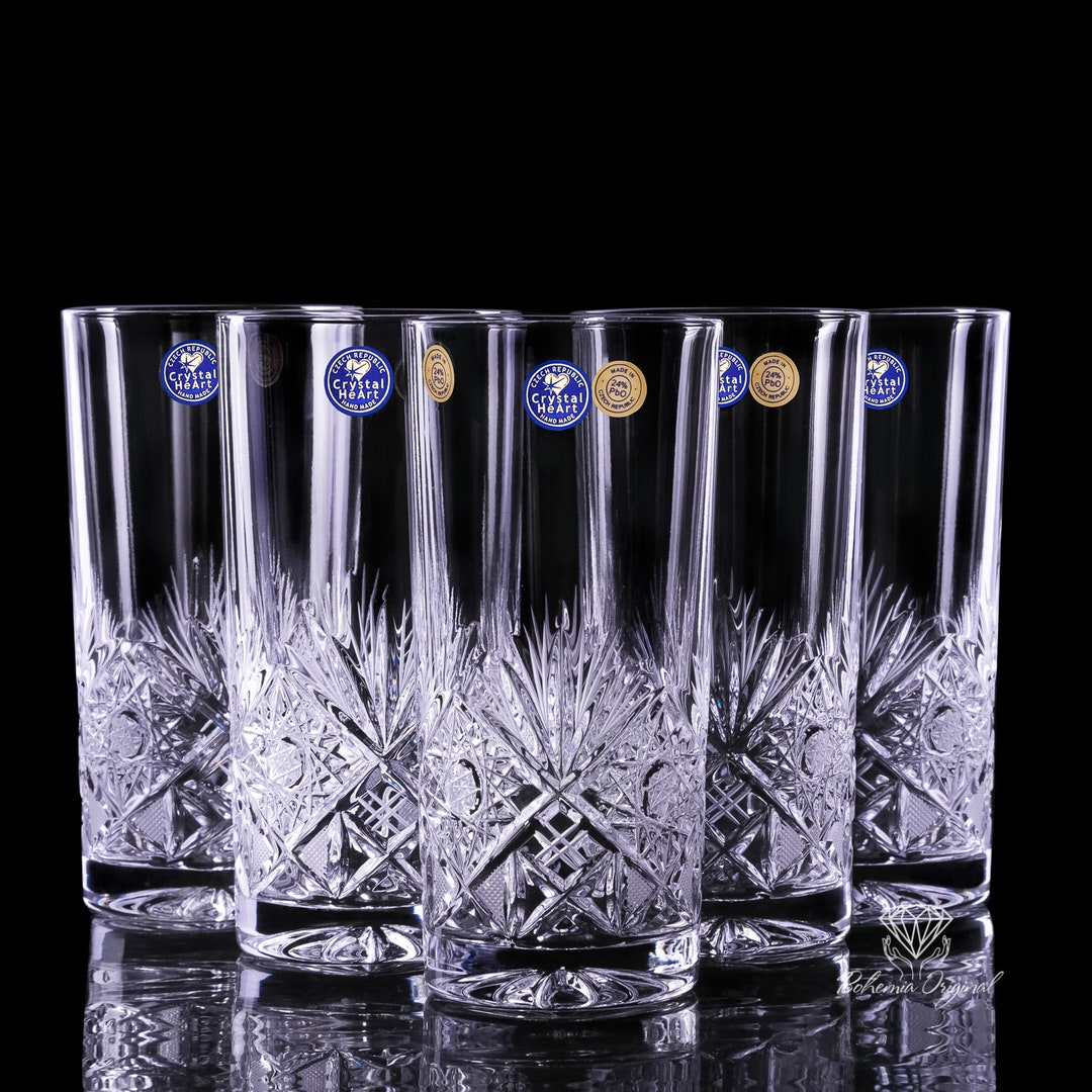 Hand Cut Crystal Water Glasses 6pcs 350ml - Etsy