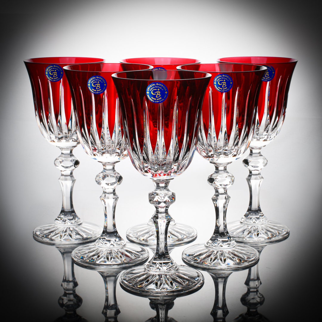 Red Color Crystal White Wine Glasses Lines Design - Etsy